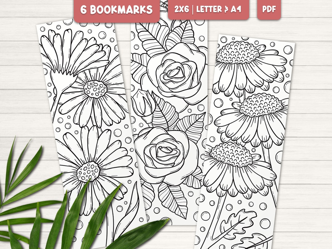 Flower Coloring Bookmarks for Adults, Printable Bookmarks to Color ...