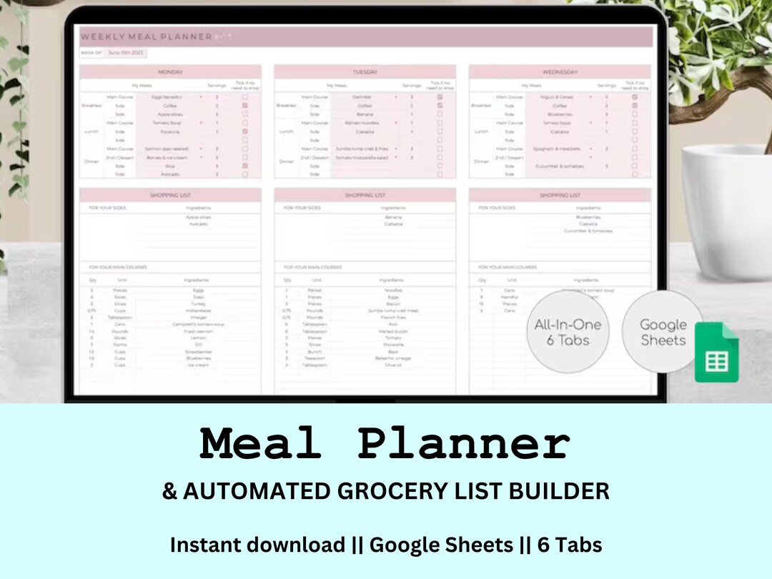 Weekly Meal Planner and Grocery List Automated Shopping List - Etsy