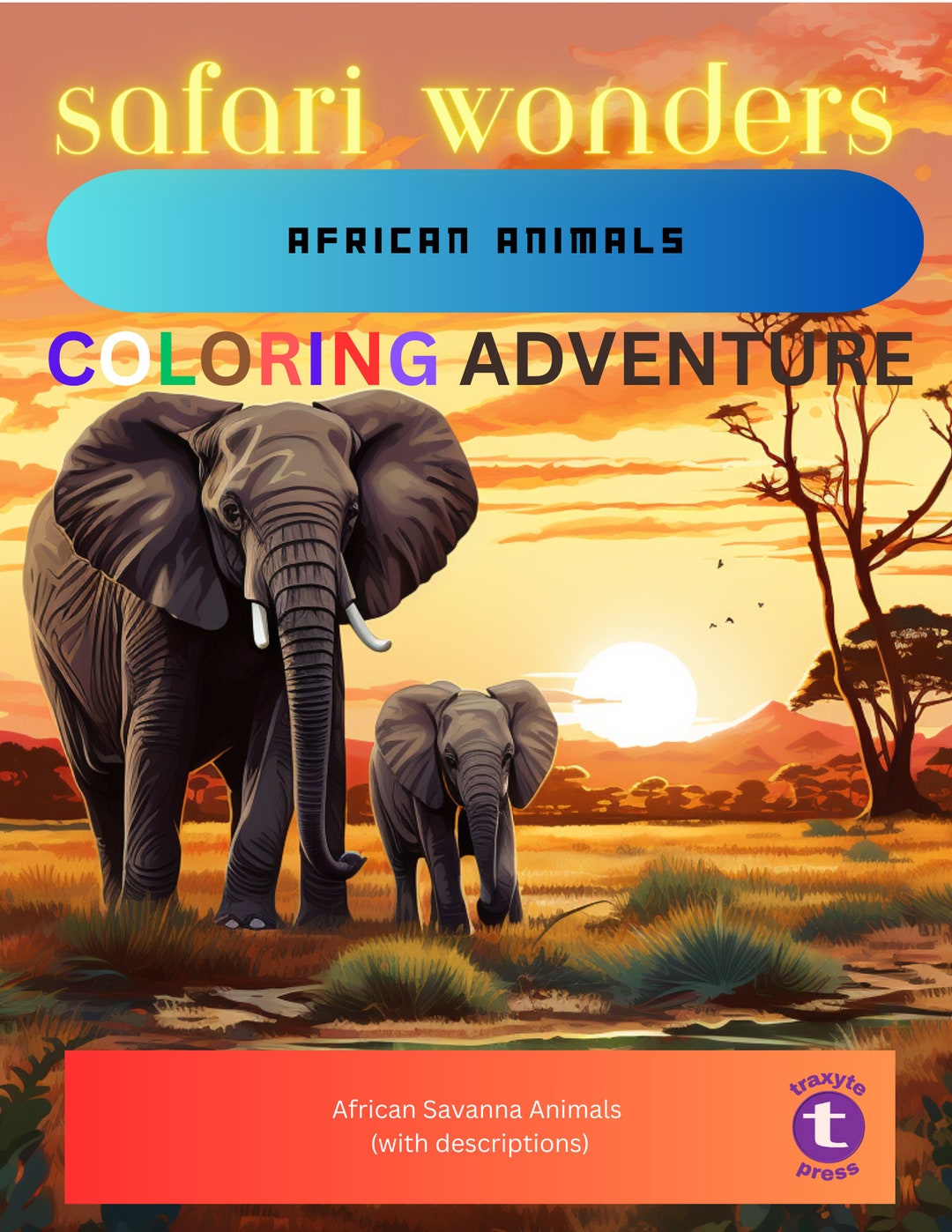 Safari Animals Coloring Workbook for Kids in PDF Format Instant ...
