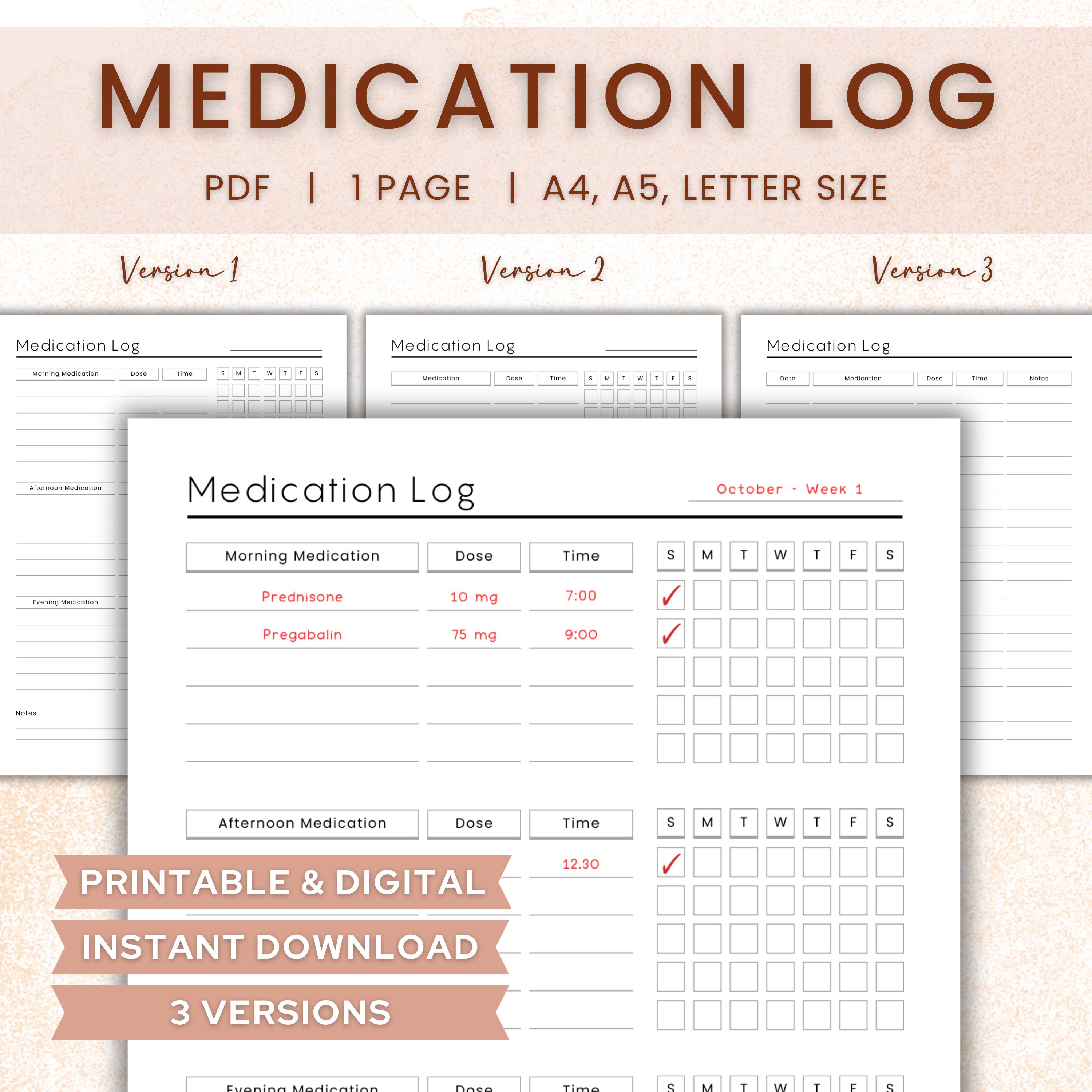 Medication Log Printable, Medical Tracker, Chronic Illness, Pill ...