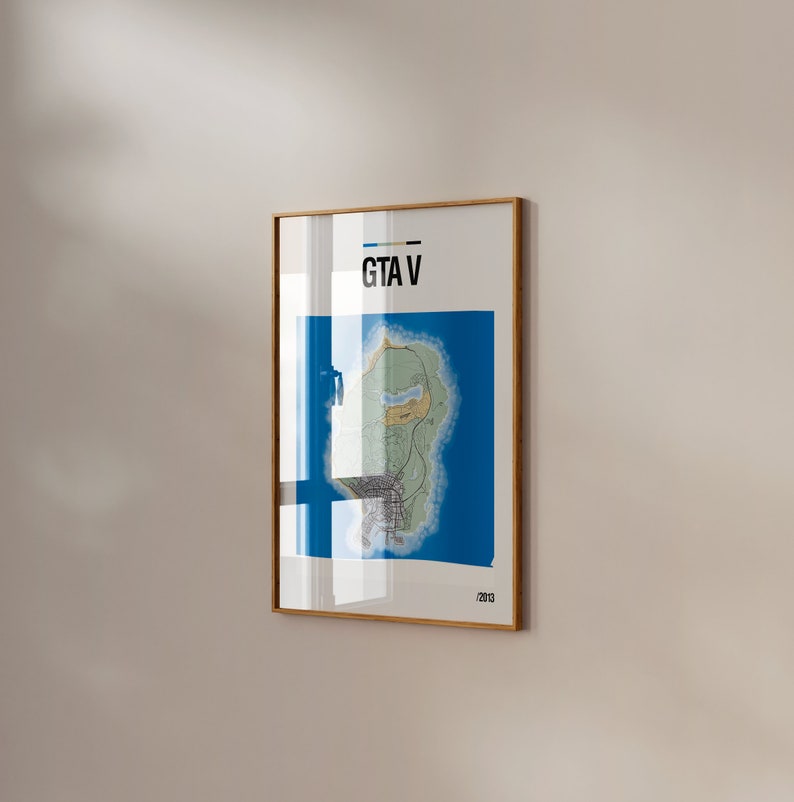 Gaming Poster GTA V Map, Video Games Gift, Video Games Decor, Video ...