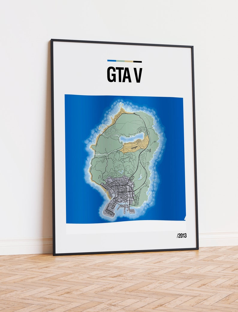 Gaming Poster GTA V Map, Video Games Gift, Video Games Decor, Video ...