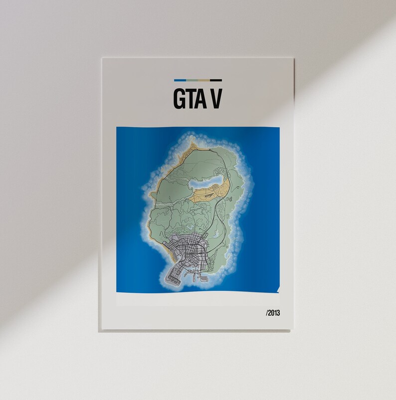 Gaming Poster GTA V Map, Video Games Gift, Video Games Decor, Video ...