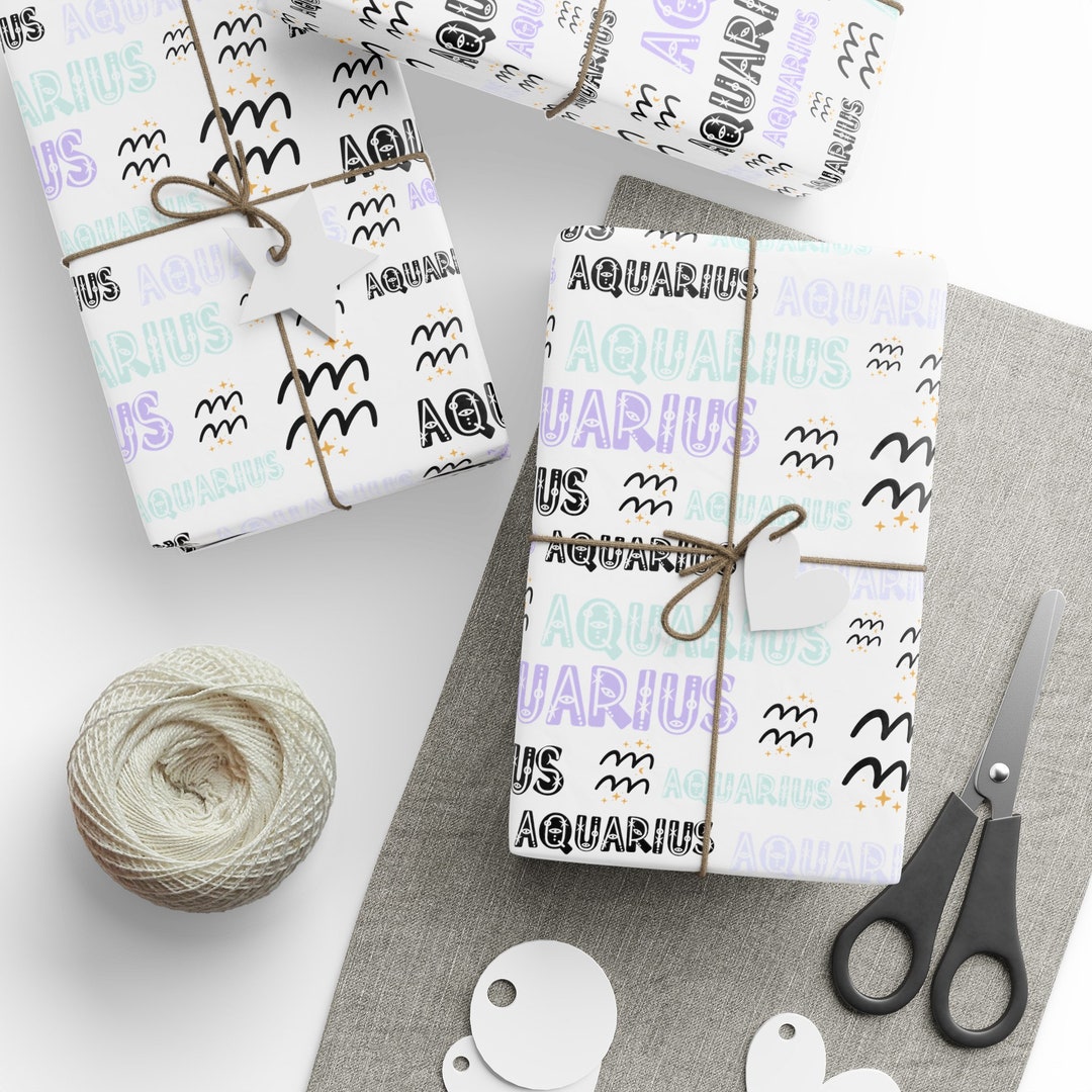 Aquarius Zodiac Wrapping Paper, Birthday Gift for January February Sun ...