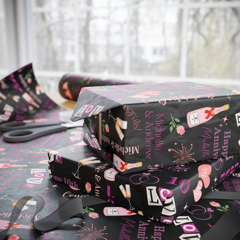 Custom Anniversary Wrapping Paper Roll, Personalized Wedding ...