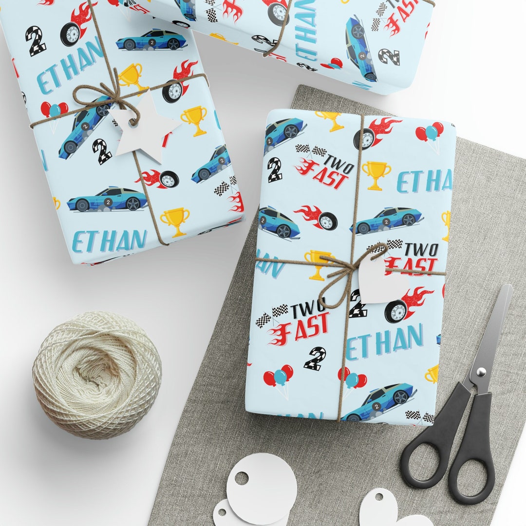 Two Fast 2nd Birthday Personalized Wrapping Paper, Race Car Birthday ...