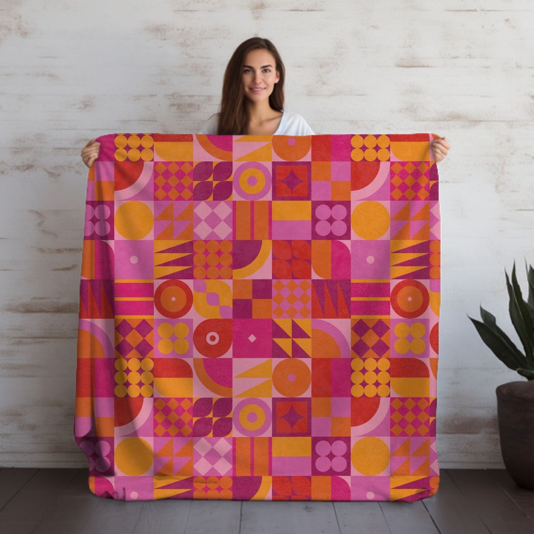 Hot Pink Orange Maximalist Decor Minky Throw Blanket, Dopamine Decor ...