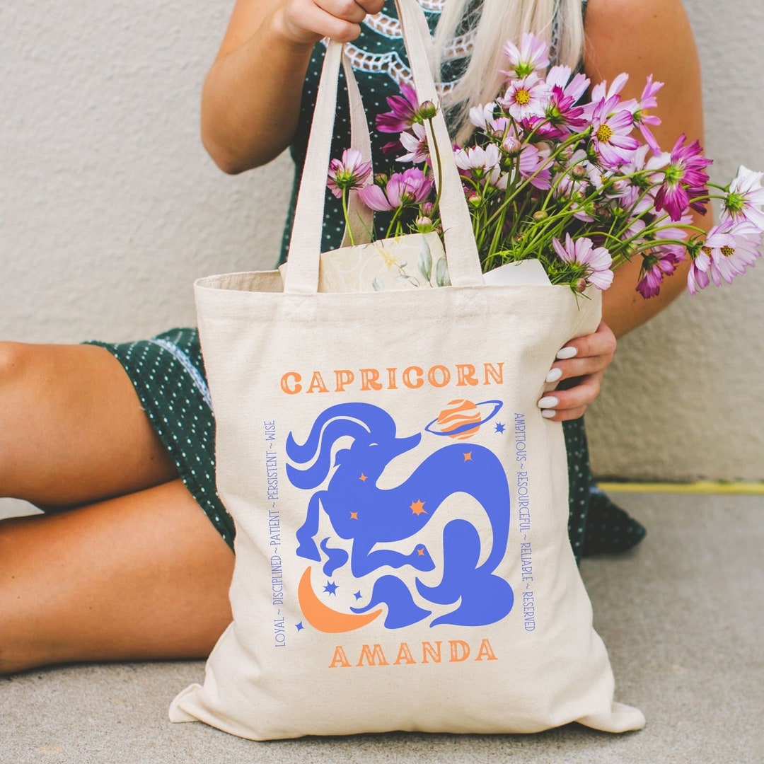 Personalized Zodiac Sign Tote Bag, Custom Zodiac Gifts, Capricorn ...