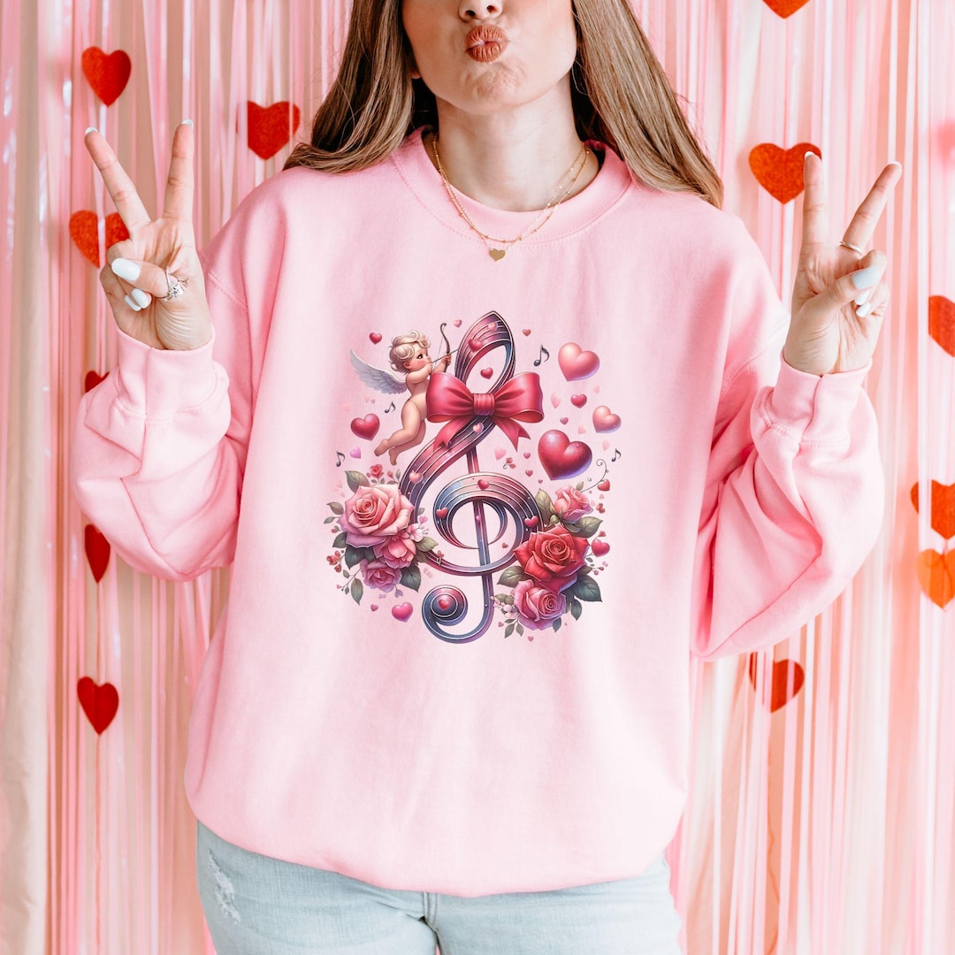 Valentine Music Teacher Sweatshirt, Treble Clef Heart Shirt, Coquette ...