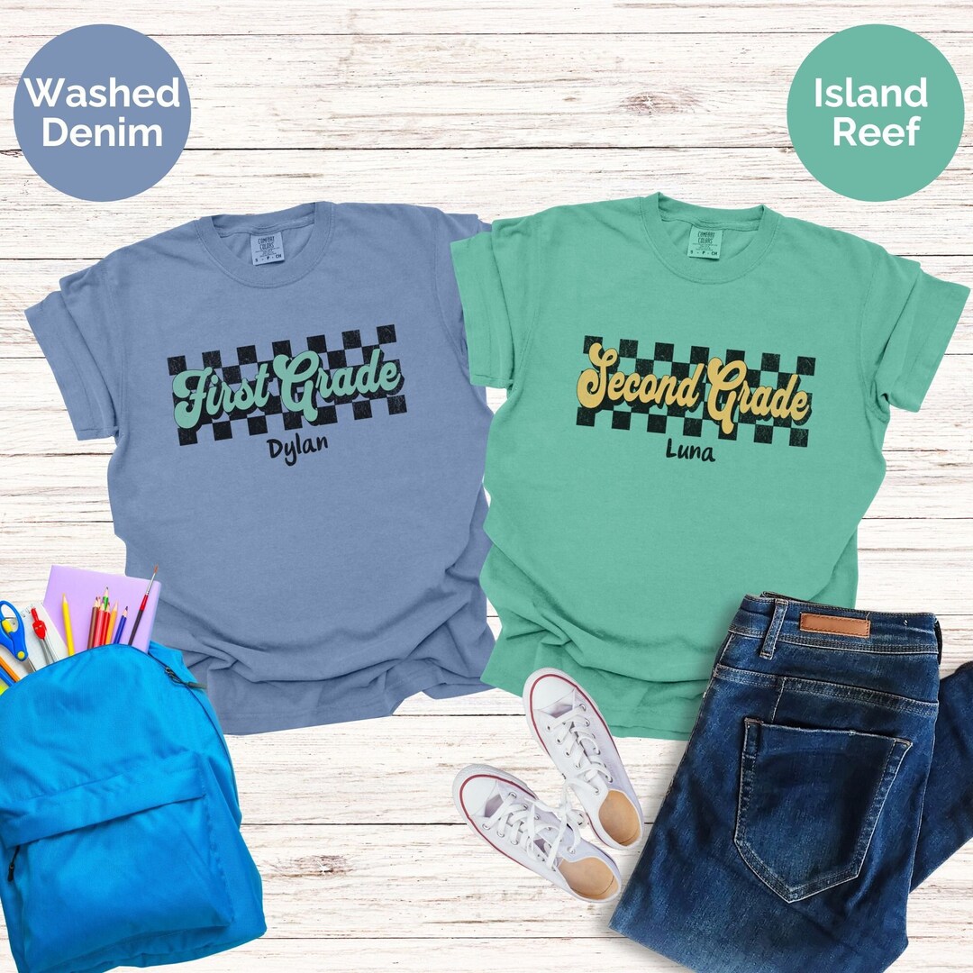 Personalized Retro Back to School Kids Shirt, Custom Grade Level Shirt ...