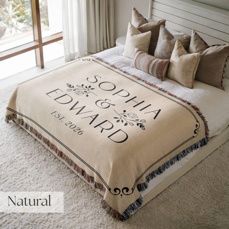 Personalized Couples Wedding Woven Blanket, Cotton 2nd Anniversary ...