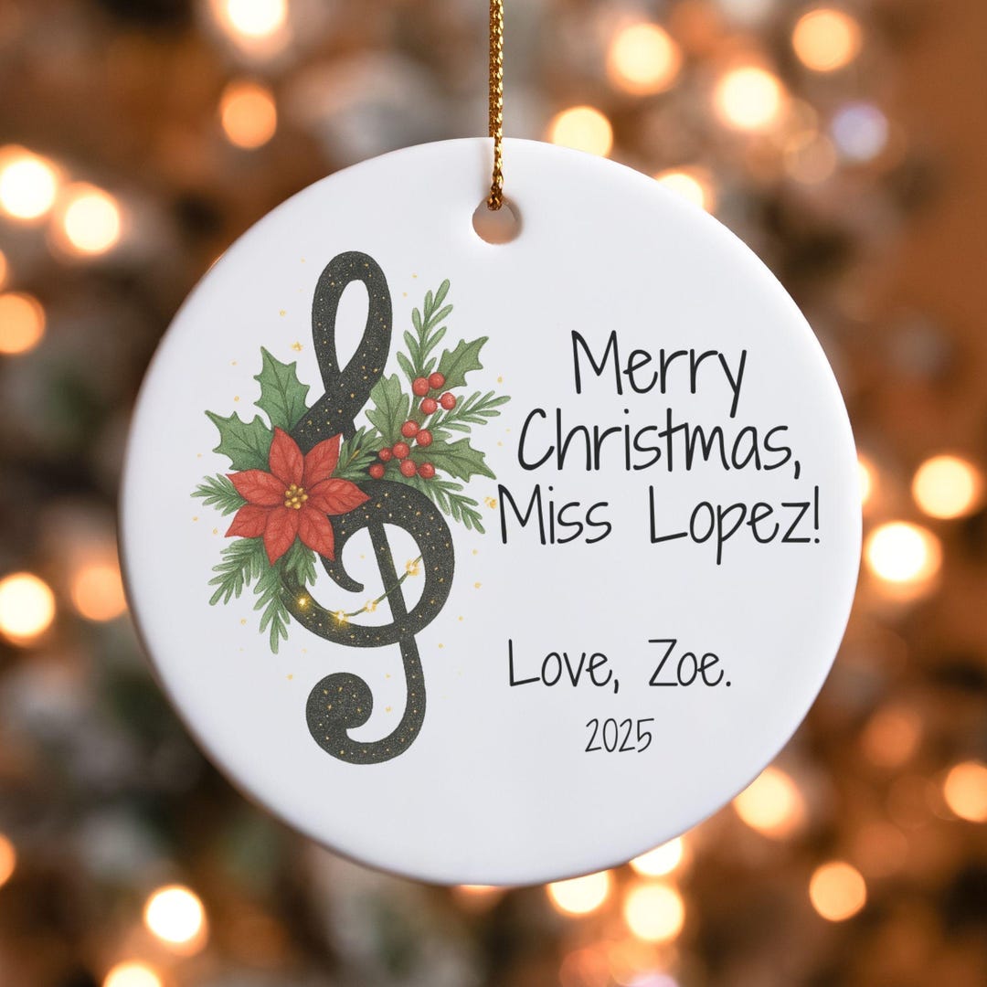 Personalized Music Teacher Christmas Ornament, Treble Clef Musical ...