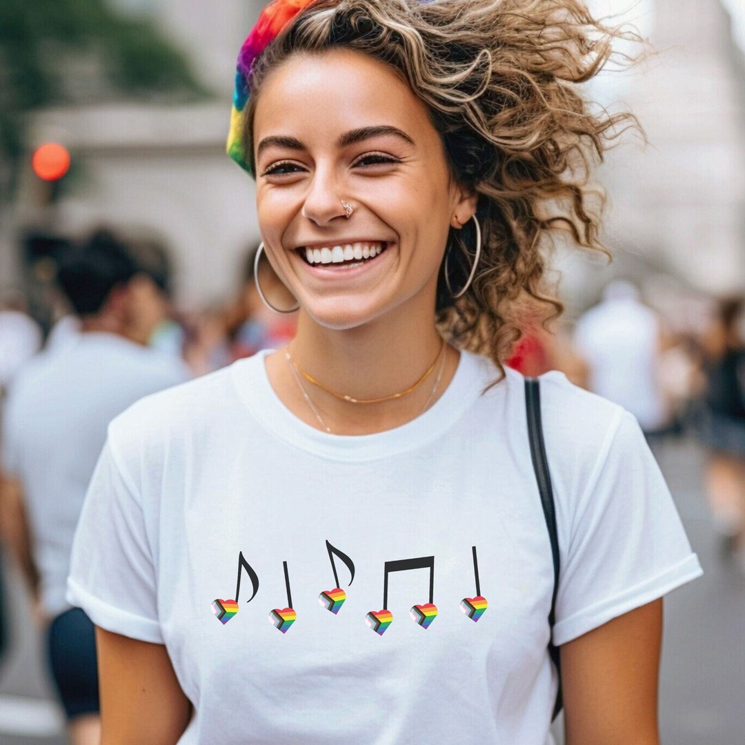 Rainbow Pride Flag Heart Music Note Shirt, LGBTQ Pride Month Music ...