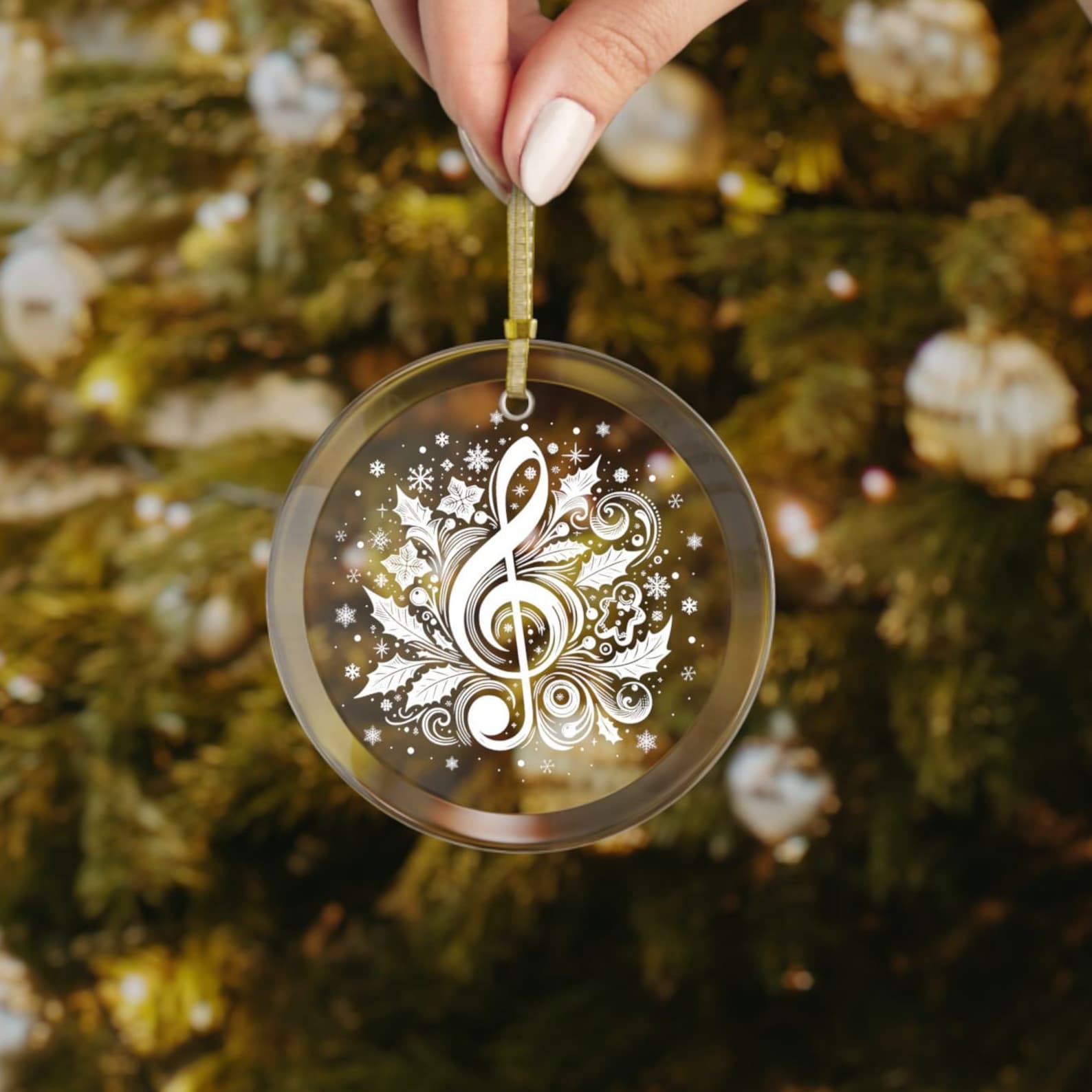 Christmas Music Ornament, Treble Clef Holiday Glass Ornament, Gift for ...