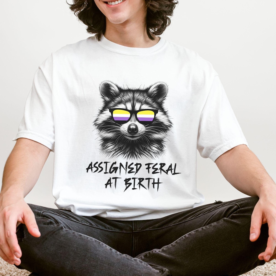 Funny Nonbinary Shirt, Assigned Feral at Birth Raccoon Tee, Enby Pride ...
