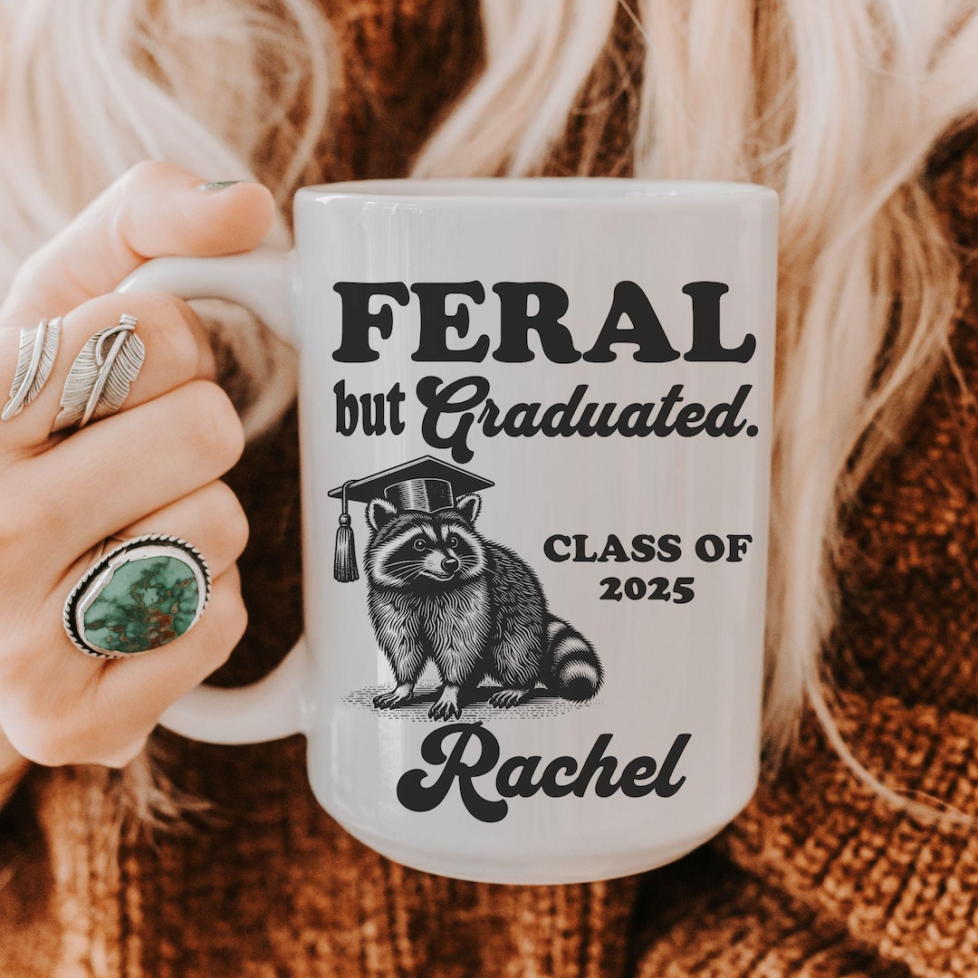 Funny College Graduation Mug, Personalized Feral Raccoon Coffee Mug ...