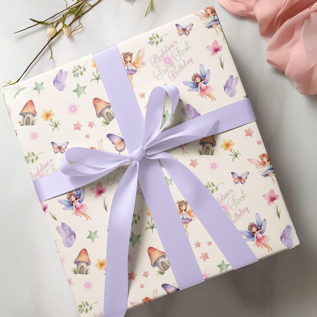 Fairy First Birthday Wrapping Paper With Name, Personalized Fairy 1st ...