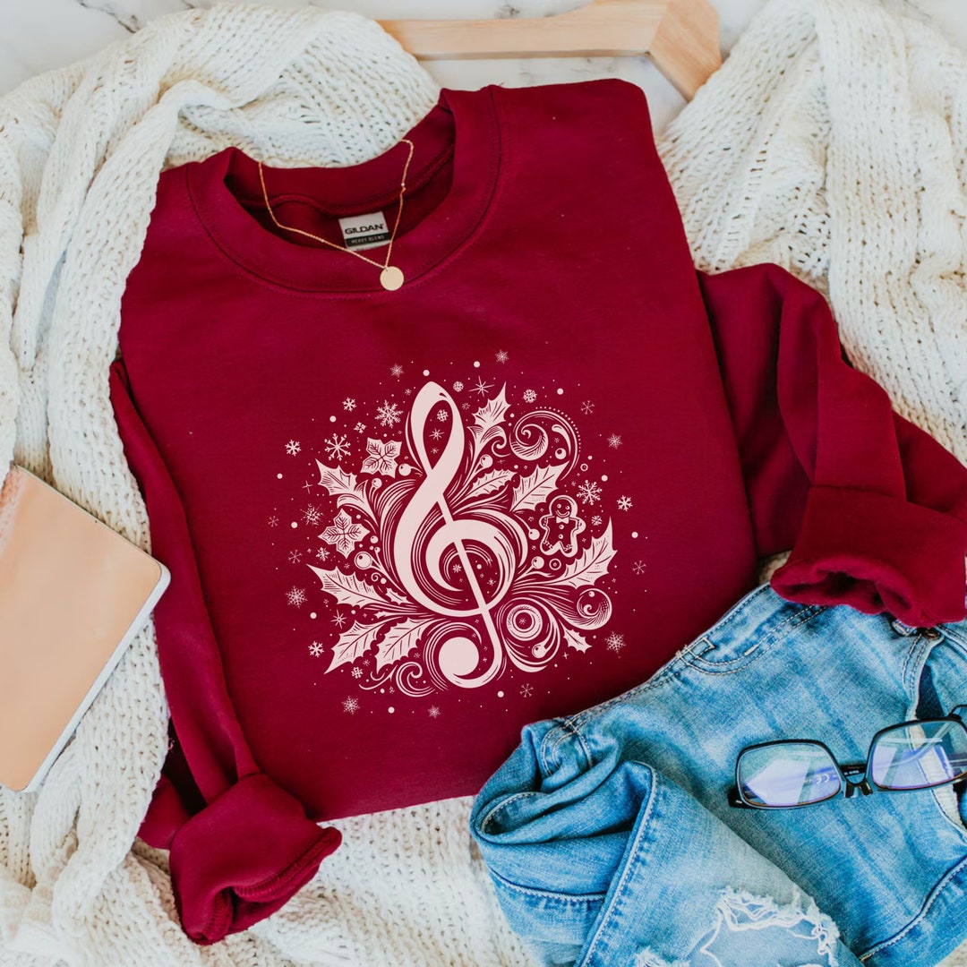 Christmas Music Sweatshirt, Holiday Music Teacher Shirt, Treble Clef ...