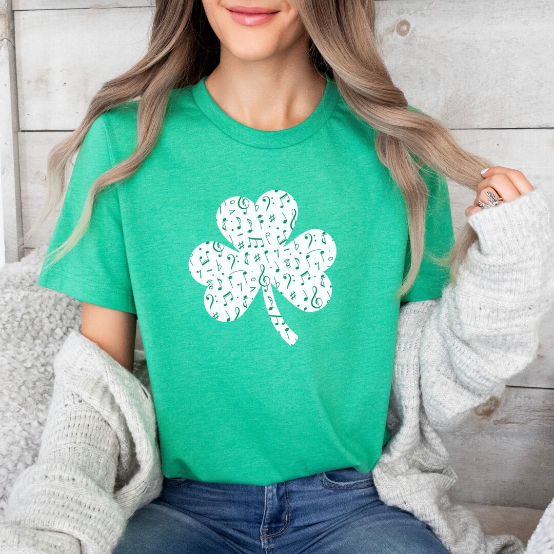 St Patricks Day Music Note Shirt, Shamrock Music Teacher Shirt, St ...