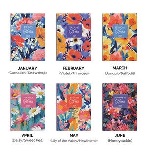 Personalized Birth Flower Writing Journal, Floral Hardcover Notebook ...