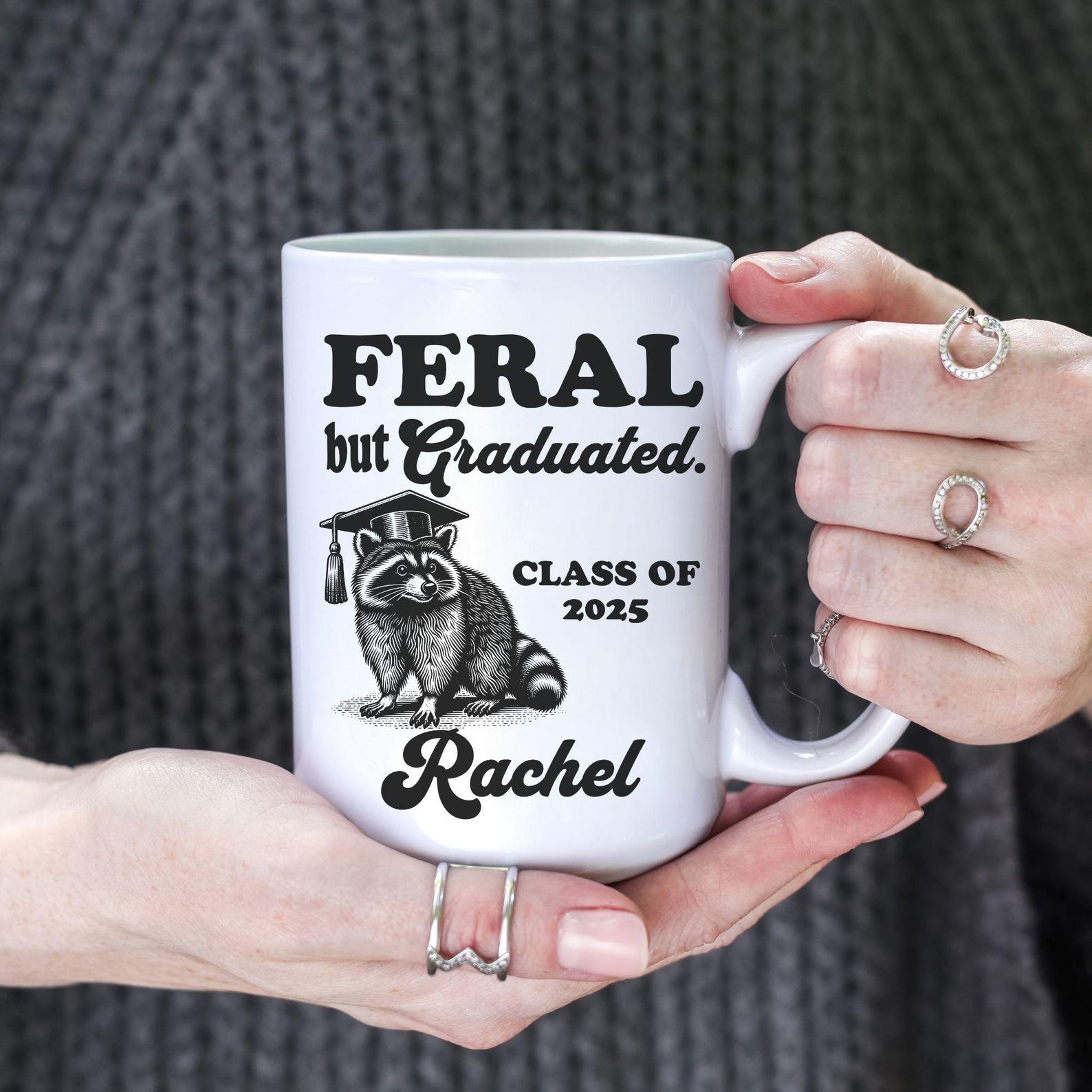 Funny College Graduation Mug, Personalized Feral Raccoon Coffee Mug ...