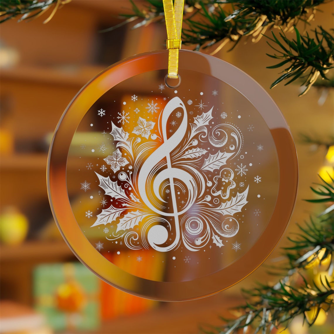Christmas Music Ornament, Treble Clef Holiday Glass Ornament, Gift for ...