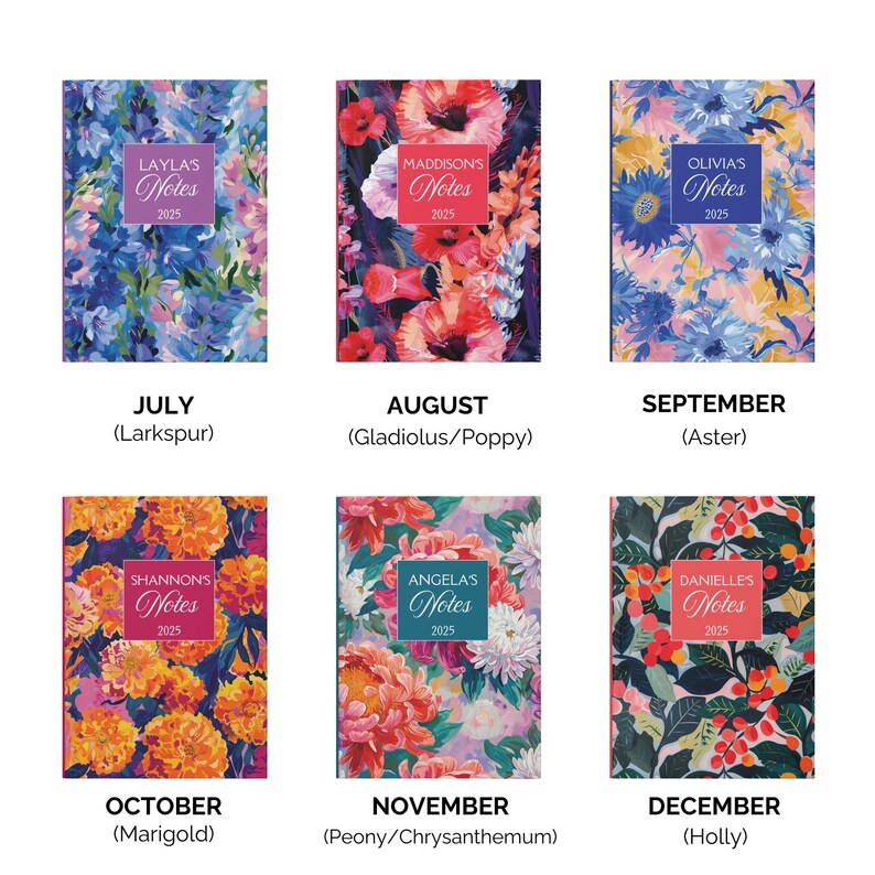 Personalized Birth Flower Writing Journal, Floral Hardcover Notebook ...