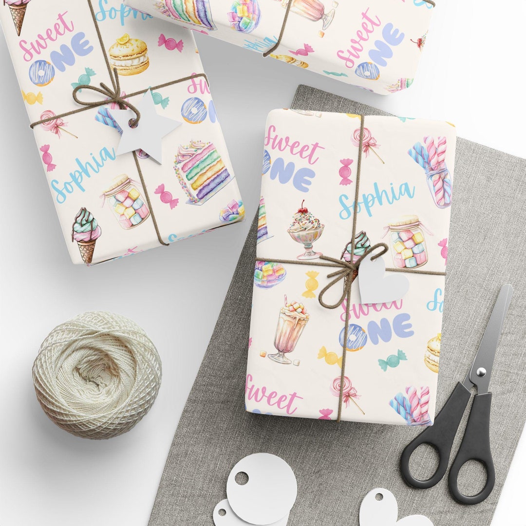Sweet One First Birthday Wrapping Paper, Personalized Dessert Gift Wrap ...