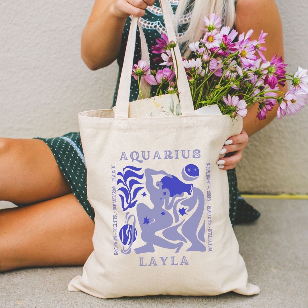 Personalized Zodiac Sign Tote Bag, Custom Zodiac Gifts, Aquarius ...