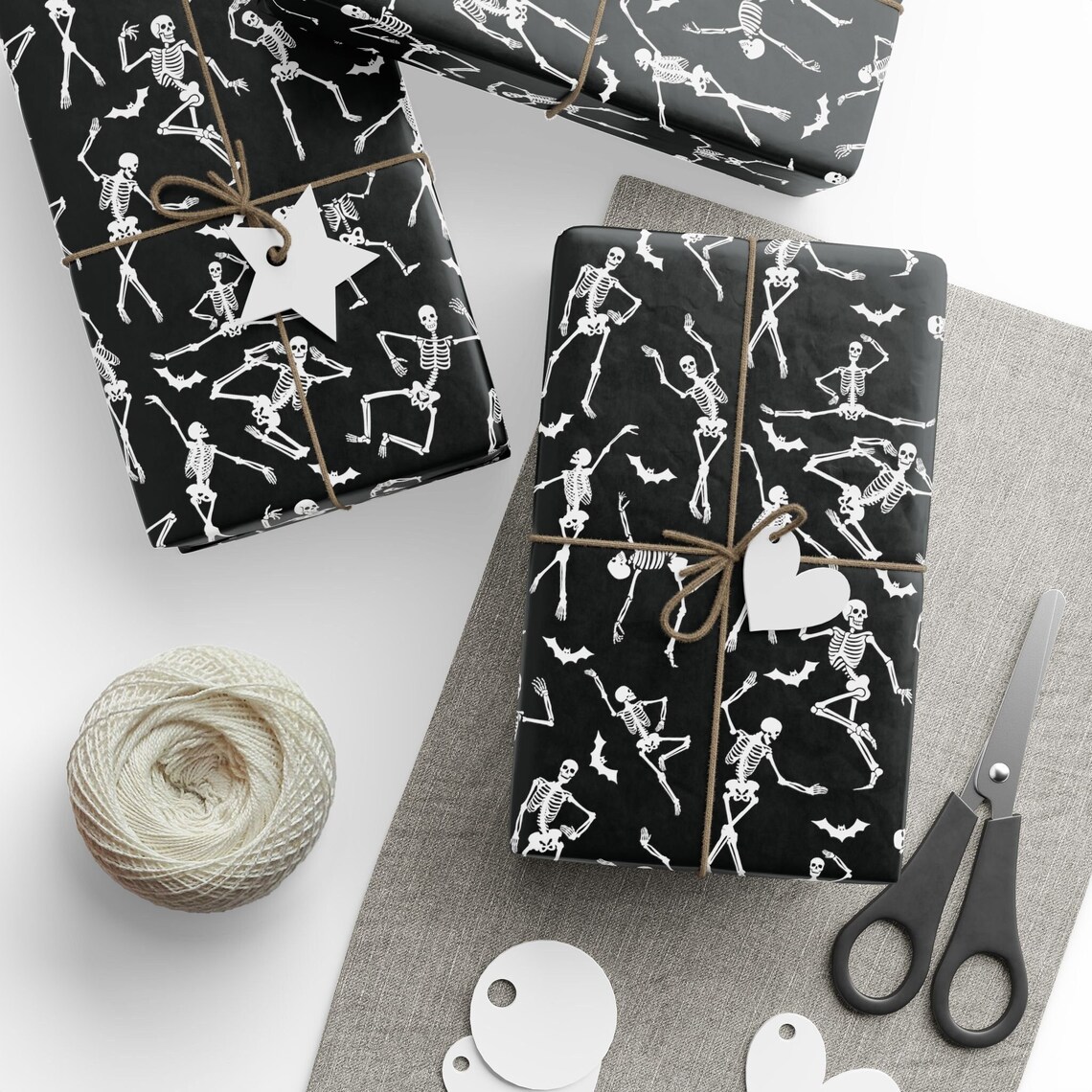 Dancing Skeletons Wrapping Paper Roll, Black Halloween Birthday Gift ...