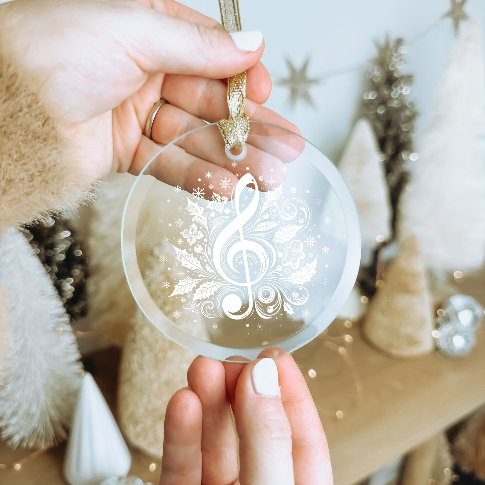 Christmas Music Ornament, Treble Clef Holiday Glass Ornament, Gift for ...