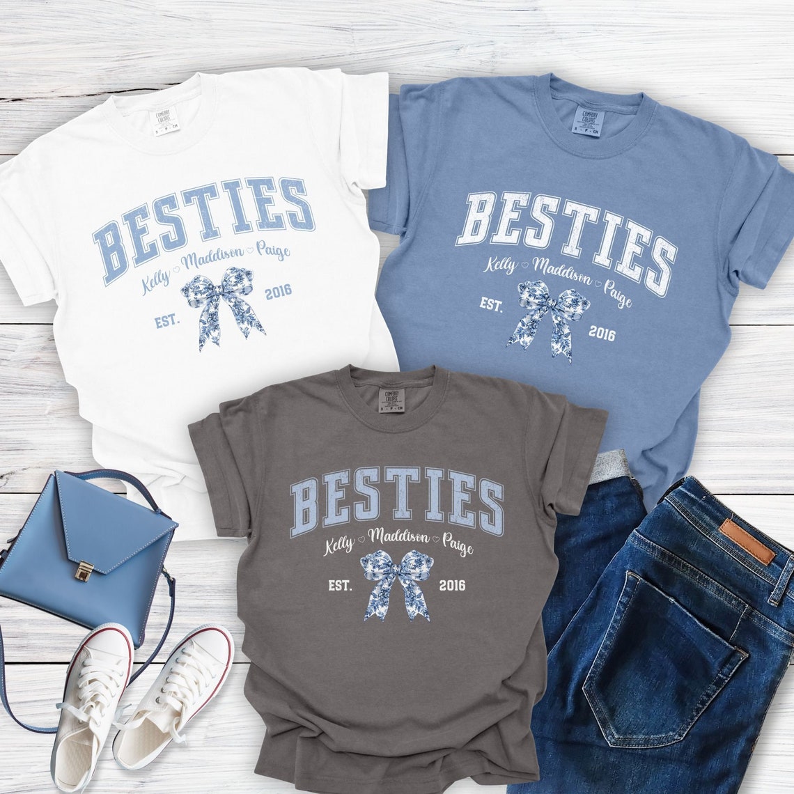 Personalized Besties Comfort Colors® Shirt, Three BFF Custom Best ...