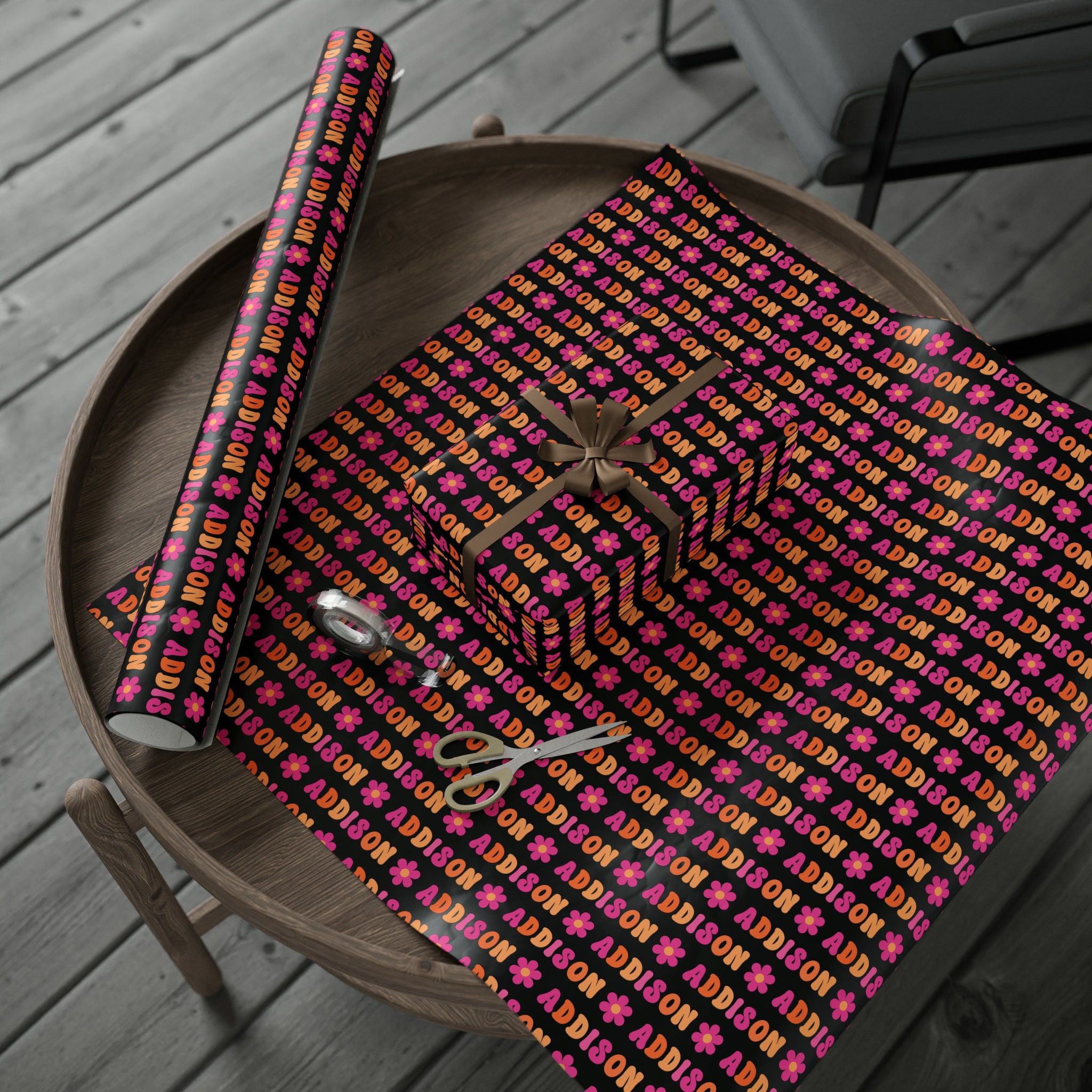 Personalized Birthday Wrapping Paper, Hot Pink Orange Custom Name Gift ...