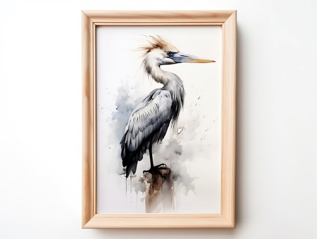 Japanese-style Ink Wash Painting of a Heron Sumi E Painting ...