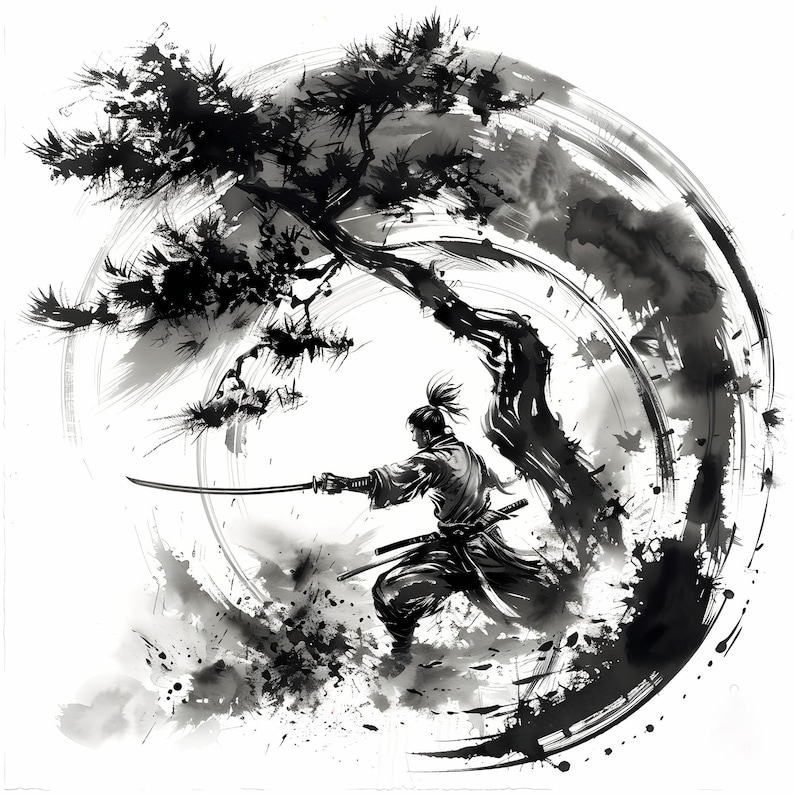 Circular Samurai Motif Martial Arts Asian Decoration Digital Art - Etsy