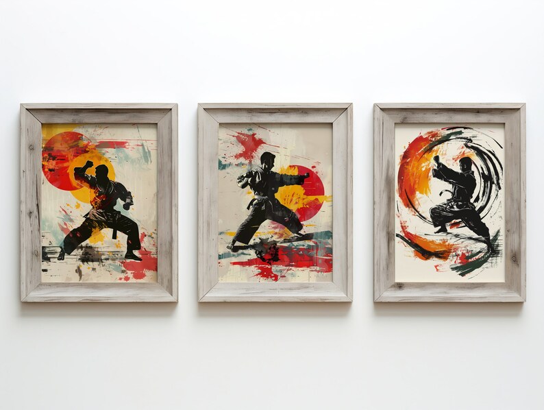 Karate Abstract Art Set Martial Arts Karate Poster Asian Decoration ...