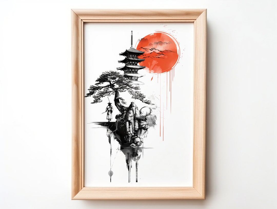Asian Abstract Samurai Illustration | Asian Art | Digital Prints | Ink ...