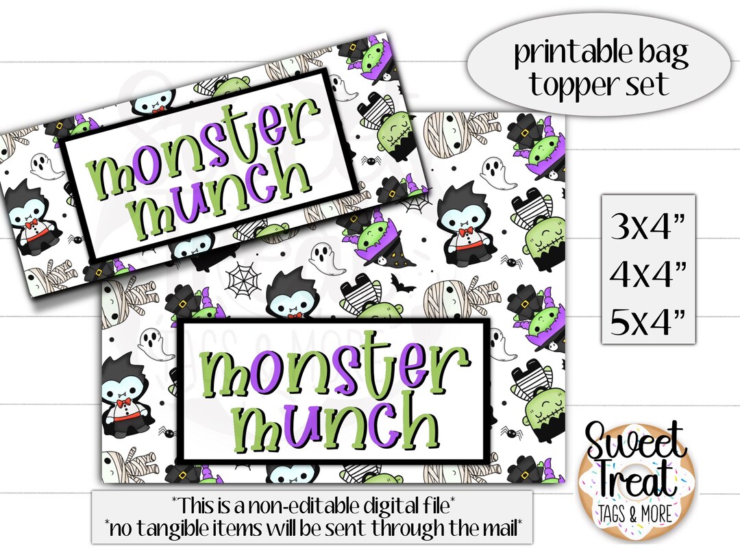 Halloween Bag Topper - Monster Munch Bag Toppers - Halloween Cookie ...