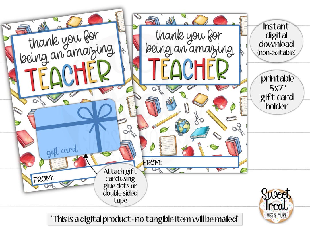 Printable 5x7" Teacher Appreciation Gift Card Holder- Teacher ...