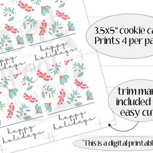 Printable Christmas Cookie Card - Happy Holidays - Winter Greenery - 3 ...