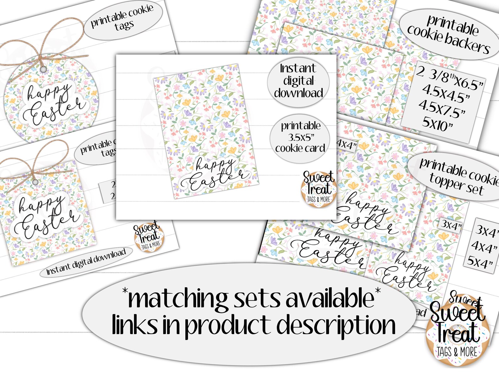 Printable Easter Cookie Card - Happy Easter - 3.5x5" Spring Florals ...