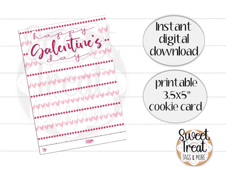 Printable Valentine's Day Cookie Card Happy Galentine's Day 3.5x5 Red ...