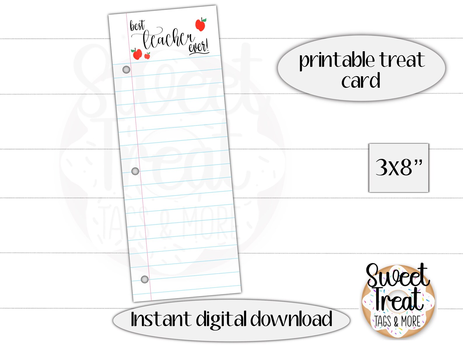 Printable Teacher Appreciation Treat Card -3x8- Best Teacher Ever ...