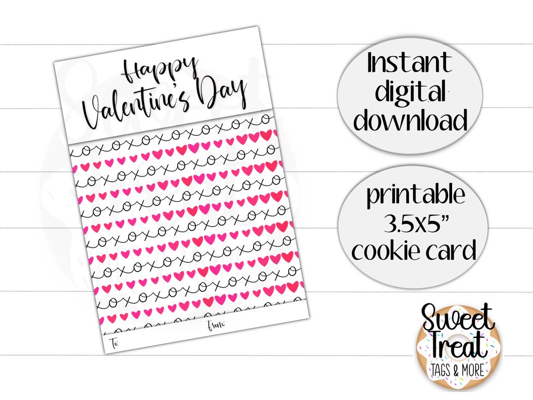 Printable Valentines Day Cookie Card - Happy Valentine's Day - 3.5x5 ...