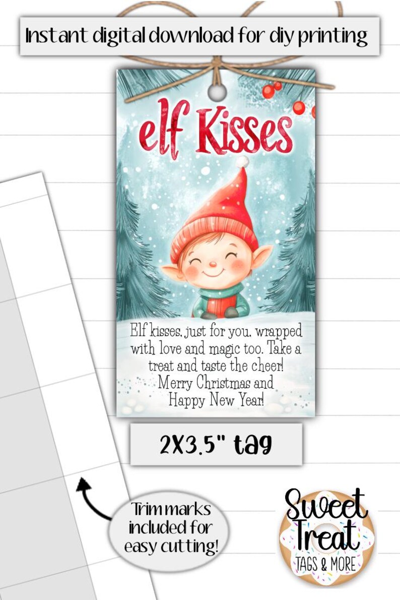 Elf Kisses - Printable Elf Kisses Tag - Elf Kisses Tag - Christmas ...