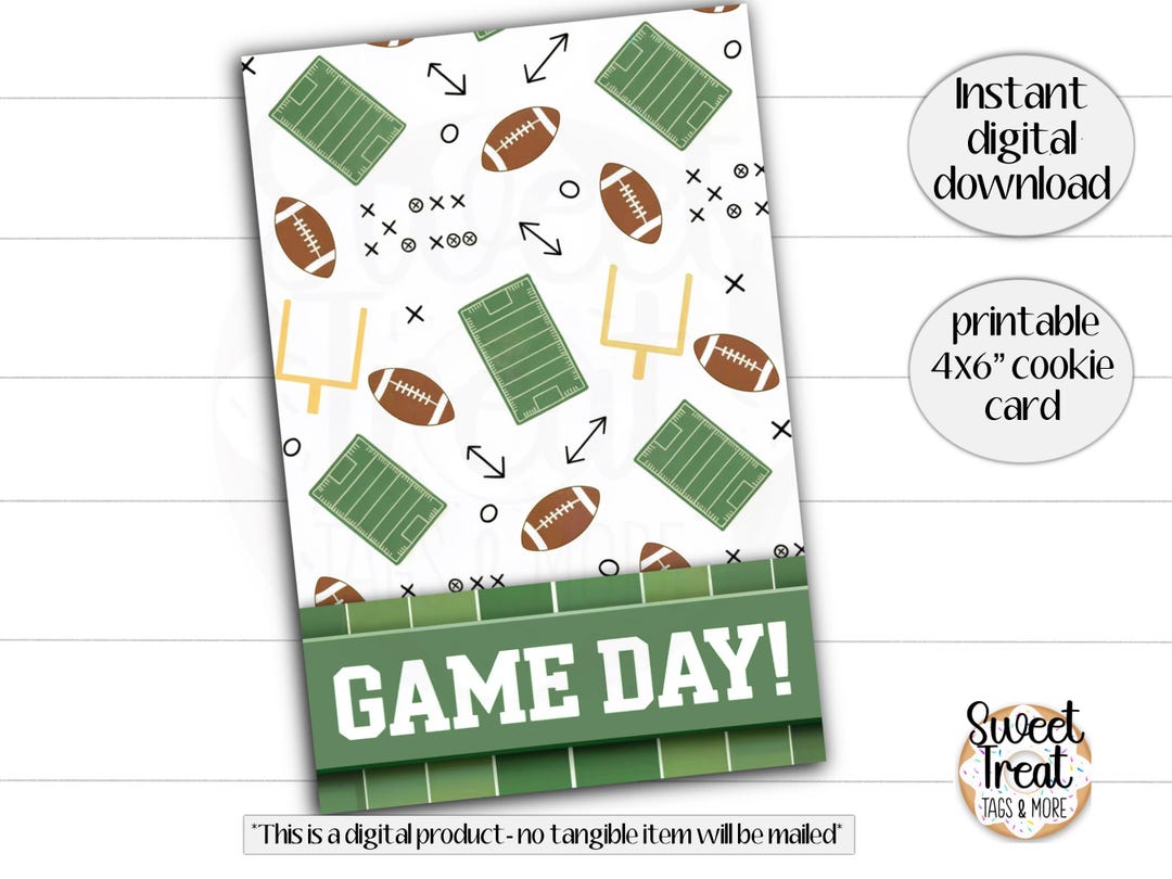 Printable Football Cookie Card 4x6"- Gameday - Sports Cookie Card ...