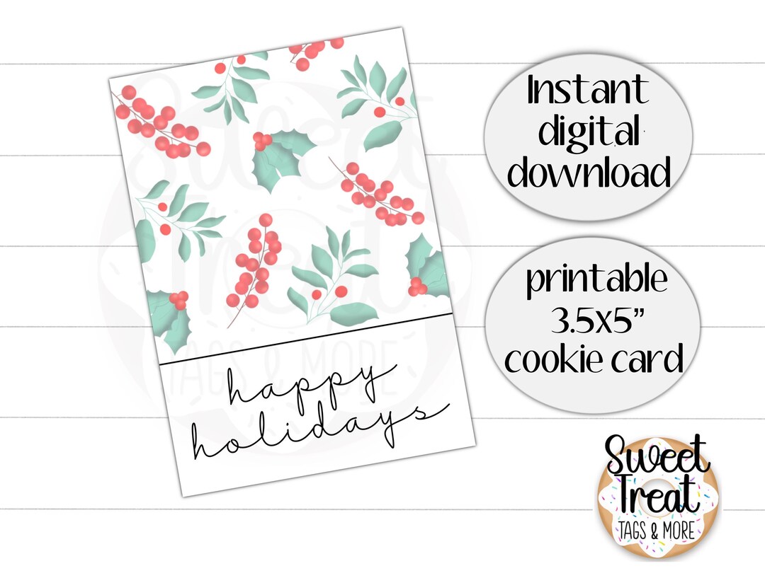 Printable Christmas Cookie Card - Happy Holidays - Winter Greenery - 3 ...