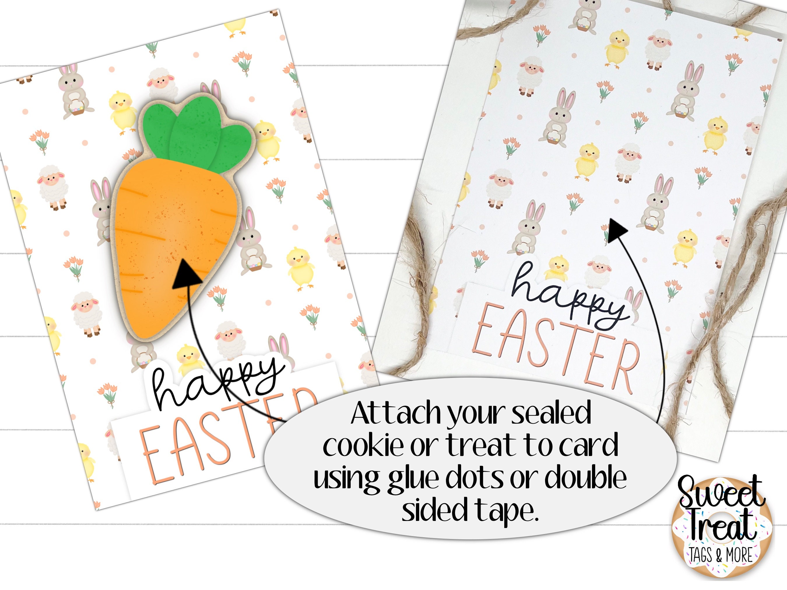 Printable Easter Cookie Card - Happy Easter - 3.5x5" Bunny, Egg, Carrot ...