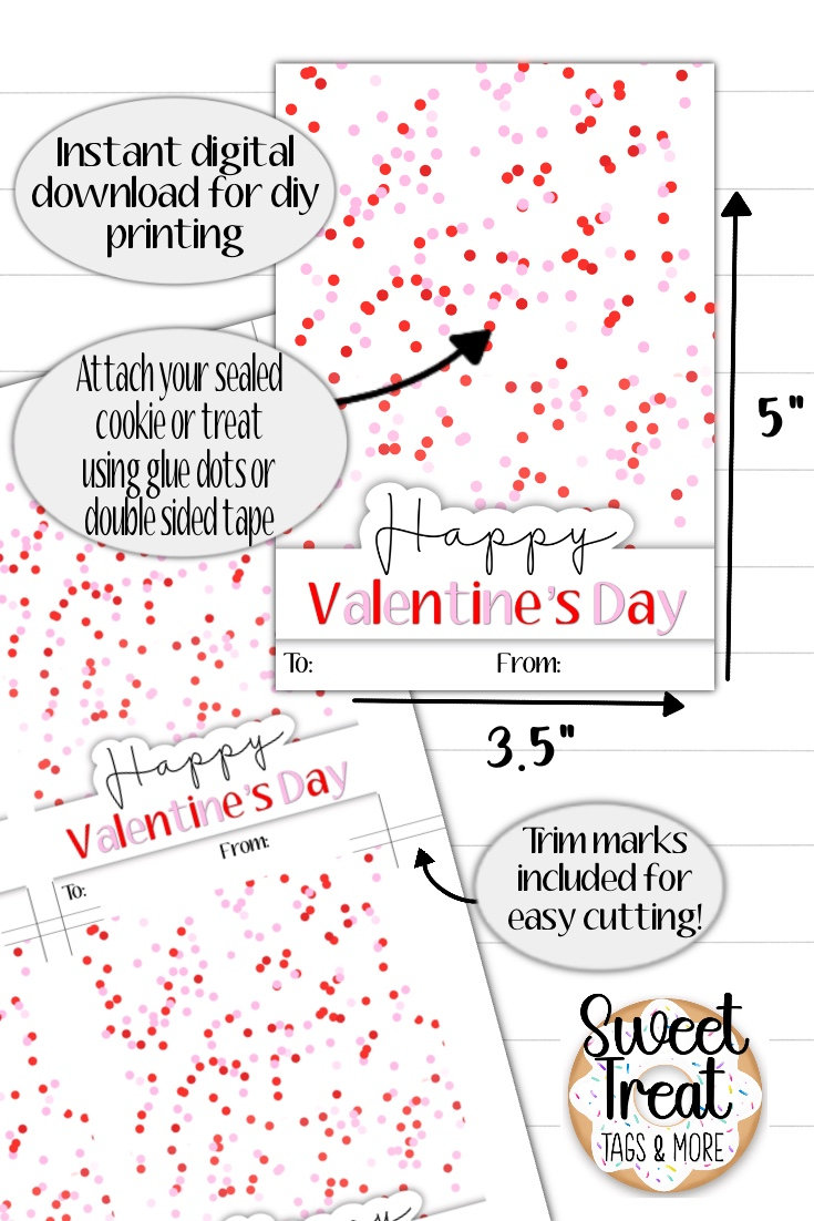 Printable Valentines Day Cookie Card - Happy Valentine's Day - 3.5x5 ...