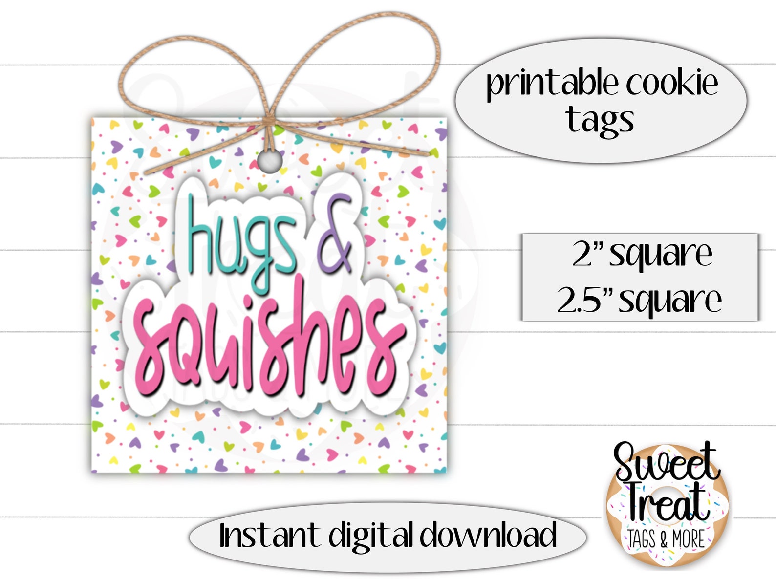 Printable Valentine's Day Cookie Tags Hug and Squishes Tags 2 2.5 ...